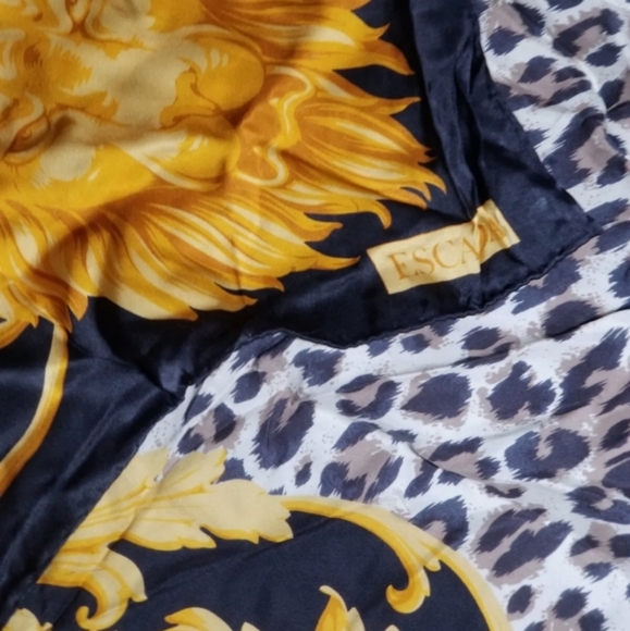 Escada | Accessories | Escada Vintage Silk Scarf Leopard And Gold ...